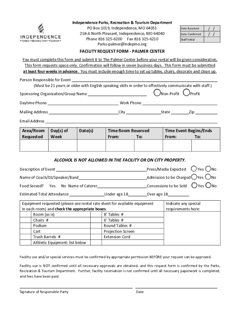 Fillable Online FACILITY REQUEST FORM - City of Independence, Missouri Fax Email Print - pdfFiller