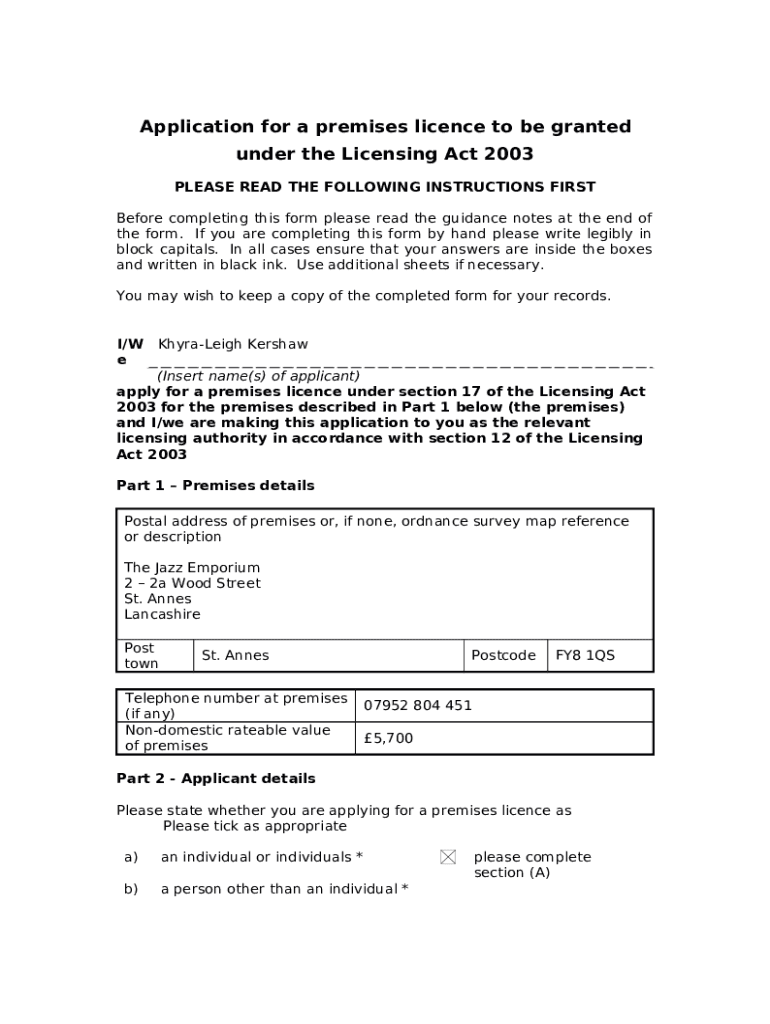 Premise Licence application Doc Template | pdfFiller