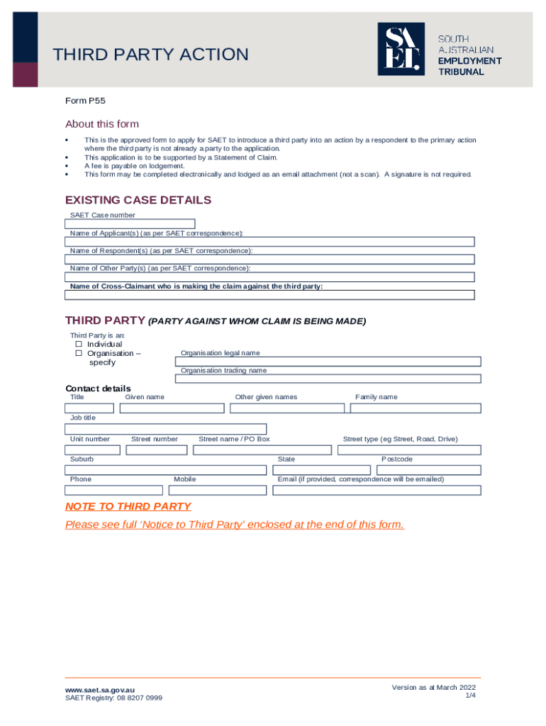 Third Party Action. P55 Doc Template | pdfFiller