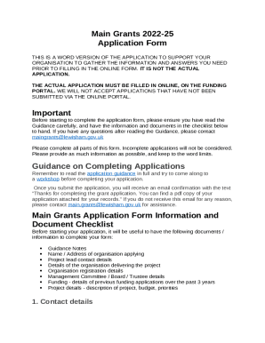 Main Grants Application Ination and Document ... Doc Template | pdfFiller