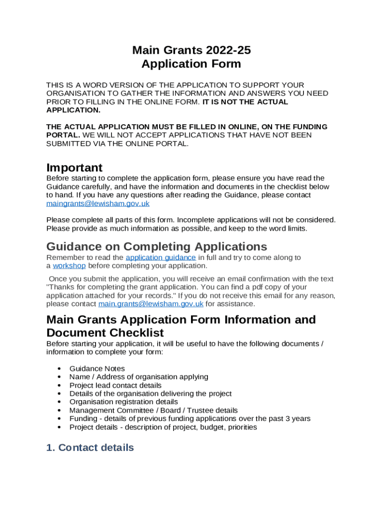 Main Grants Application Ination and Document ... Doc Template | pdfFiller