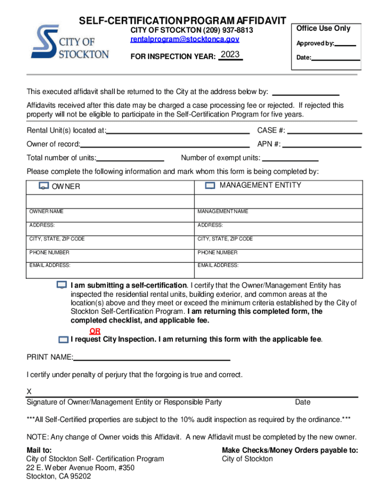 Fillable Online Fillable Online self-certification program affidavit - City of ... Fax Email ...