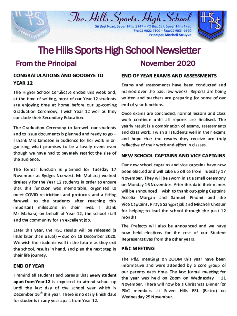 Fillable Online The Hills Sports High School Newsletter Fax Email Print ...