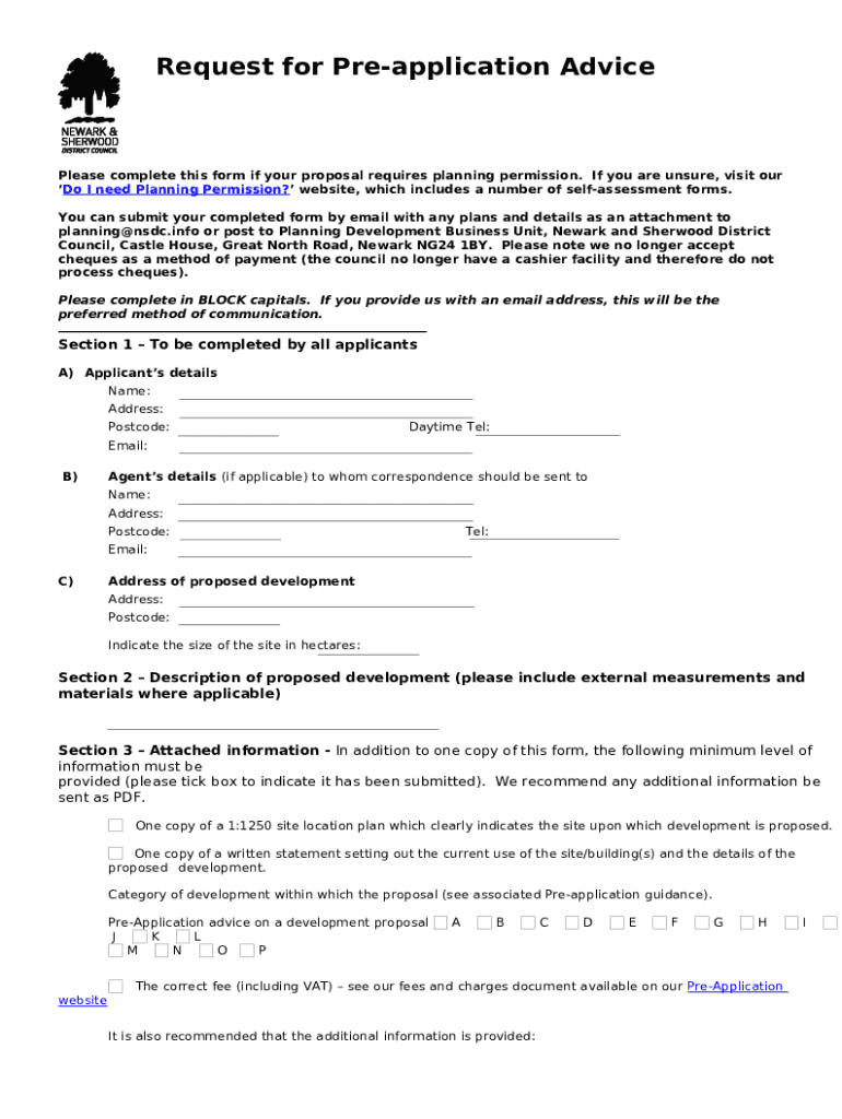 Request pre-application advice and guidance Doc Template | pdfFiller