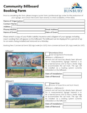 Fillable Online Community Billboard Booking Form Fax Email Print ...