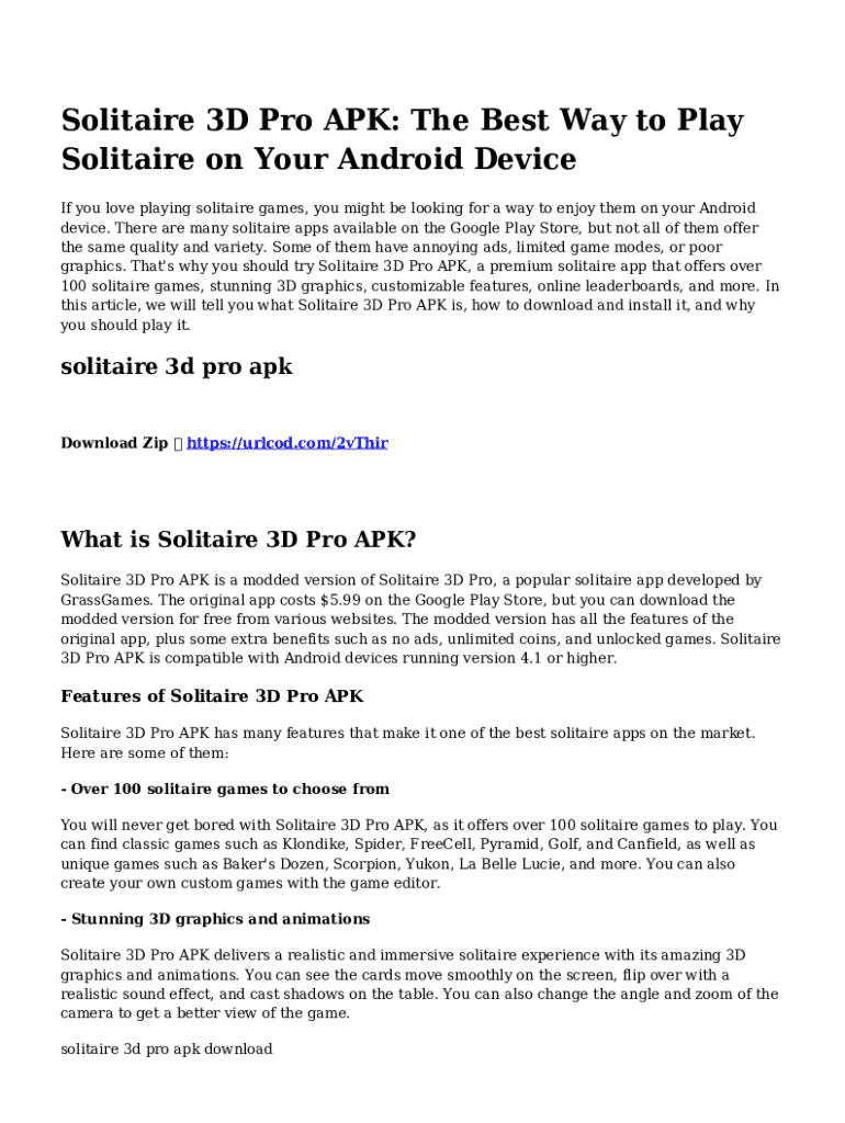 Fillable Online Solitaire 3D - Card Games - Apps on Google Play Fax ...