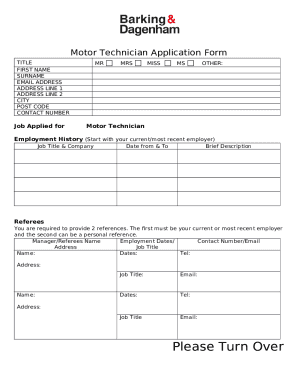 Motor Technician Application Doc Template | pdfFiller