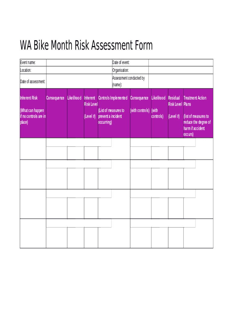 WA Bike Month Risk Assessment Doc Template | pdfFiller