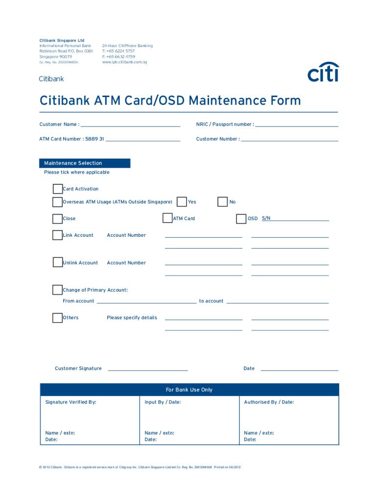 Fillable Online Citibank ATM Card/OSD Maintenance Form Fax Email Print ...