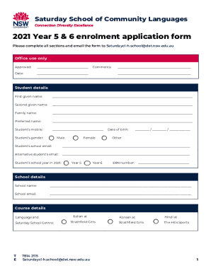 Fillable Online 2021 Year 5 & 6 enrolment application form Fax Email ...