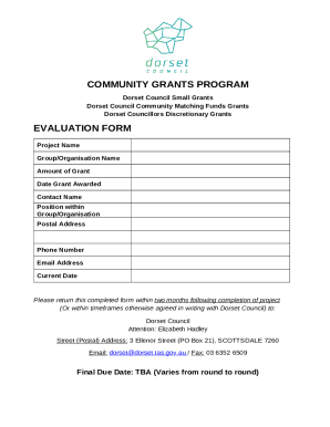 Community Grant Evaluation - Dorset Council Doc Template | pdfFiller