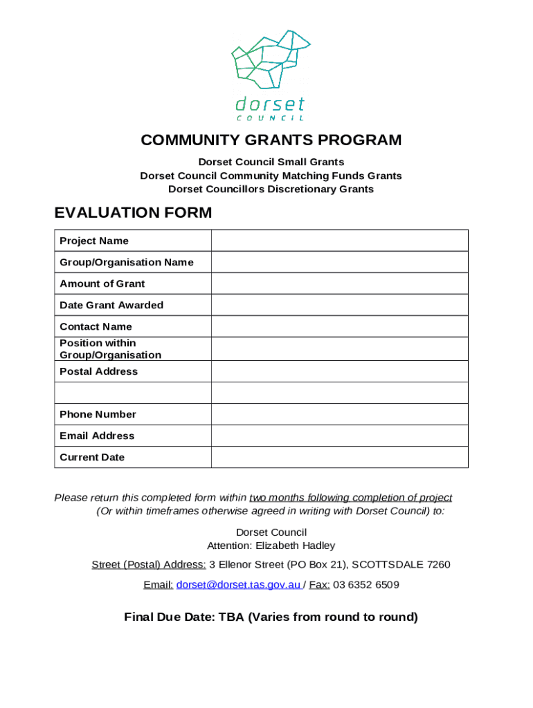 Community Grant Evaluation - Dorset Council Doc Template | pdfFiller
