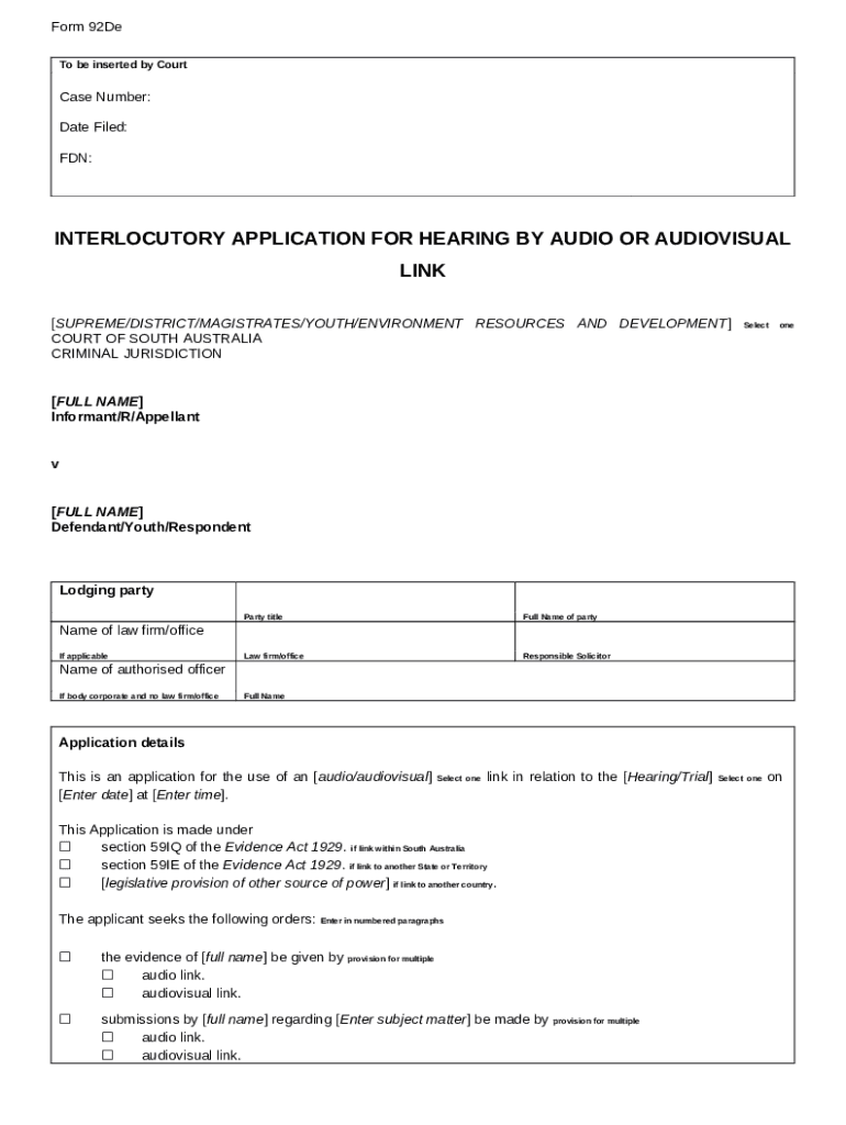 92De Interlocutory Application for Hearing by Audio or ... Doc Template ...