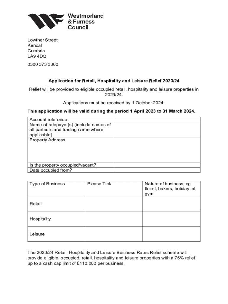 UK Retail Hospitality Leisure Relief Application 2023/24 - Blank ...