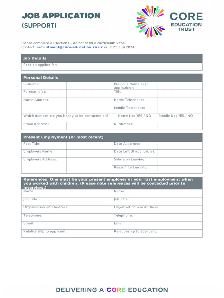 Download: CORE Support Staff Application Doc Template | pdfFiller