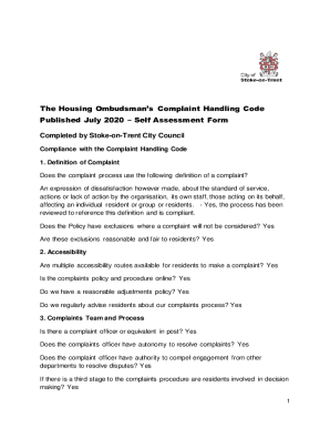 Fillable Online The Housing Ombudsman's Complaint Handling Code ...