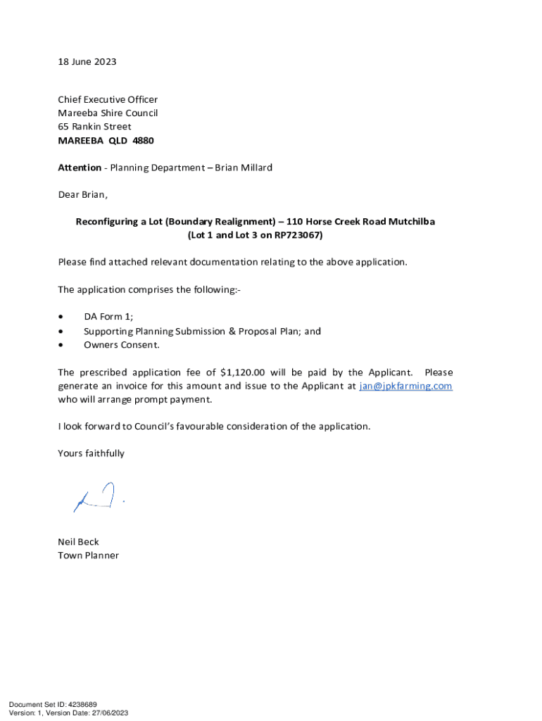 Fillable Online . Neil Beck submits application for ROL - Boundary ...