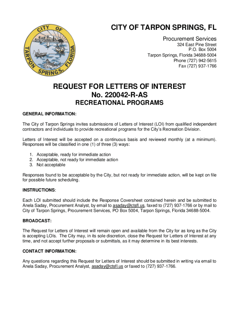 Fillable Online Recreational-Programs-Letter-of-Interest. ... Fax Email ...