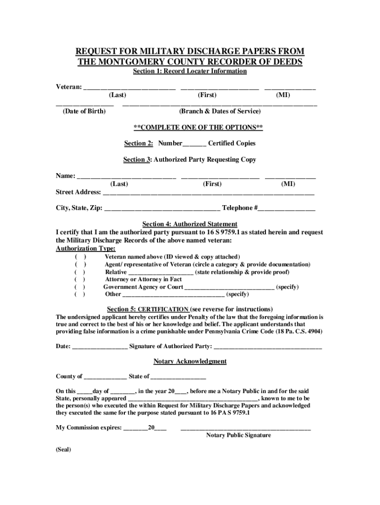 Fillable Online request for military discharge papers from the ...