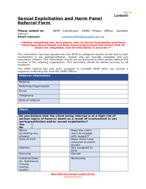 Sexual Exploitation and Harm Panel Referral Doc Template | pdfFiller