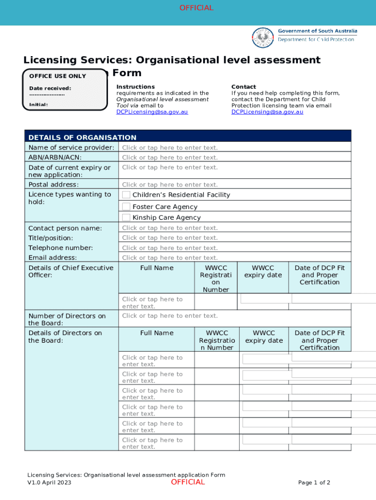 Organisational level assessment application Doc Template | pdfFiller