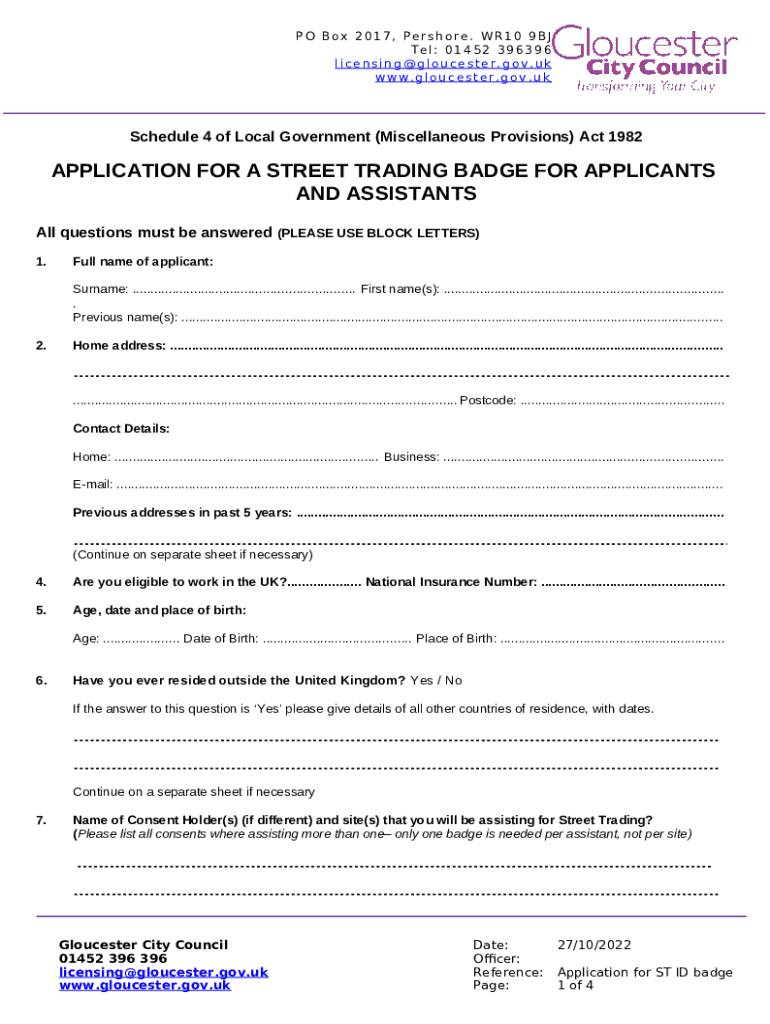 Street Trading Application for a Street Trading Badge - applicants and ...