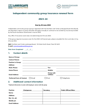 Fillable Online Independent community group insurance renewal form ...