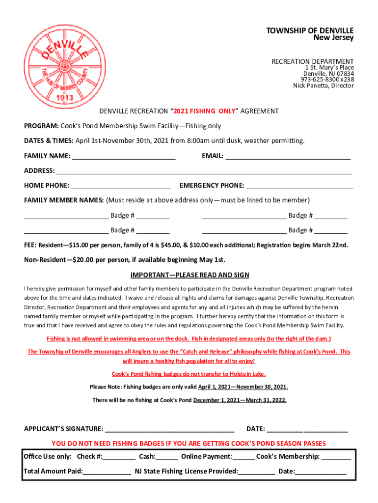 Fillable Online Cook's Pond Denville Recreation Fax Email Print - pdfFiller