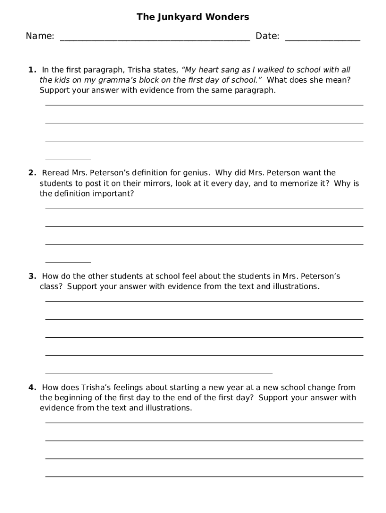 A Literature Unit on Patricia Polacco's The Junkyard Wonders Doc ...