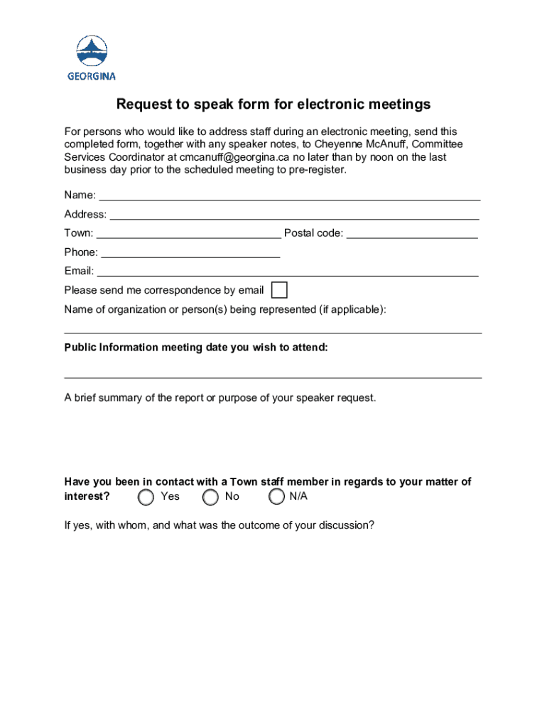Fillable Online Request to speak form for electronic meetings. Request ...