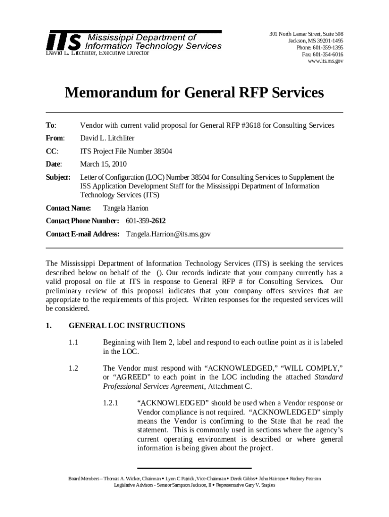 Memorandum for General RFP Services - Request Processed -MS ... Doc ...
