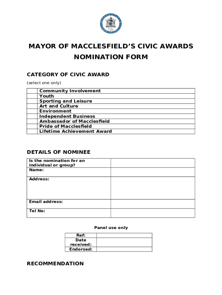 mayor of macclesfield's civic awards nomination ... Doc Template ...