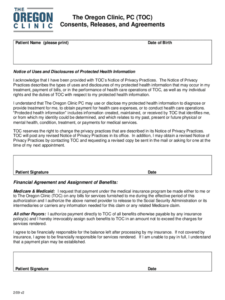 Fillable Online The Oregon Clinic Authorization for the Release Of ...