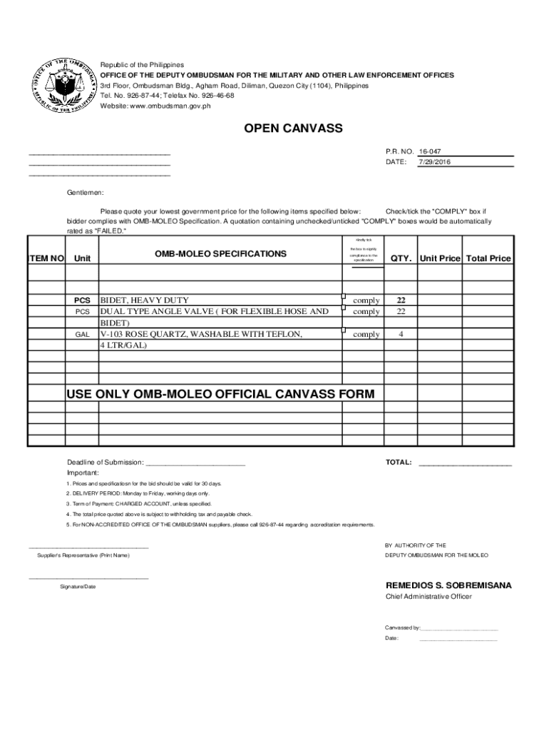Fillable Online USE ONLY OMB-MOLEO OFFICIAL CANVASS FORM ... Fax Email ...