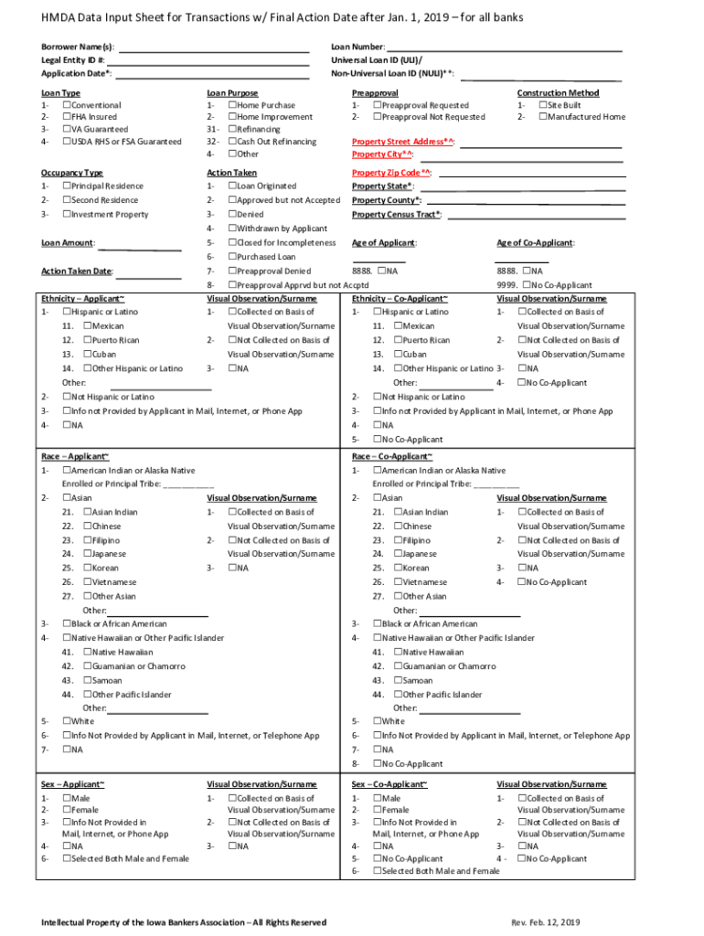 Fillable Online HMDA Data Input Sheet for Transactions w Fax Email ...