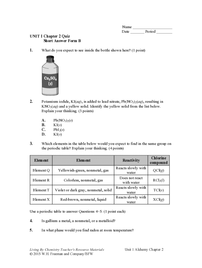 Fillable Online UNIT 1 Chapter 2 Quiz Short Answer Form B 1. What do ...