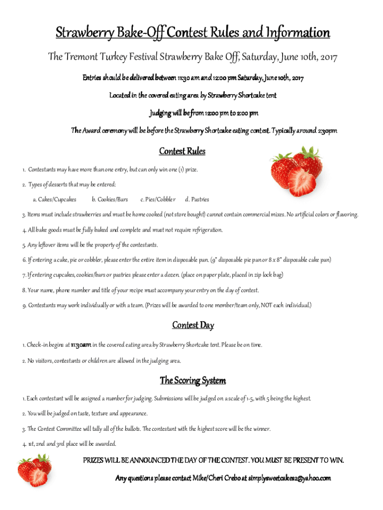 Fillable Online Strawberry Bake Strawberry Bake-Off Contest Rules and ...