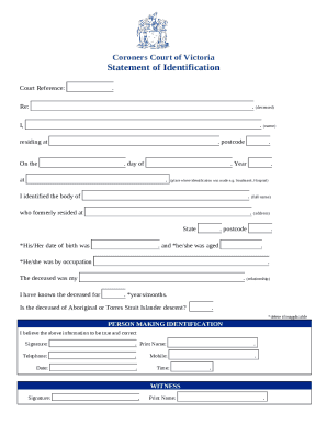 Coroners Court of Victoria Statement of Identification Doc Template ...