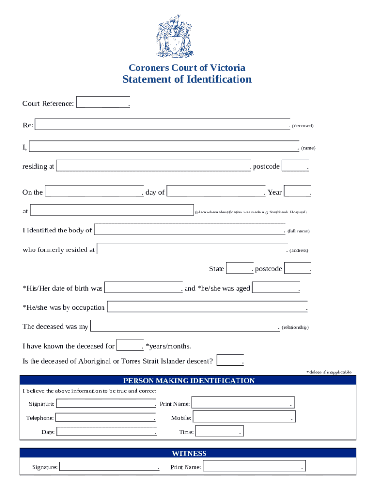 Coroners Court of Victoria Statement of Identification Doc Template ...