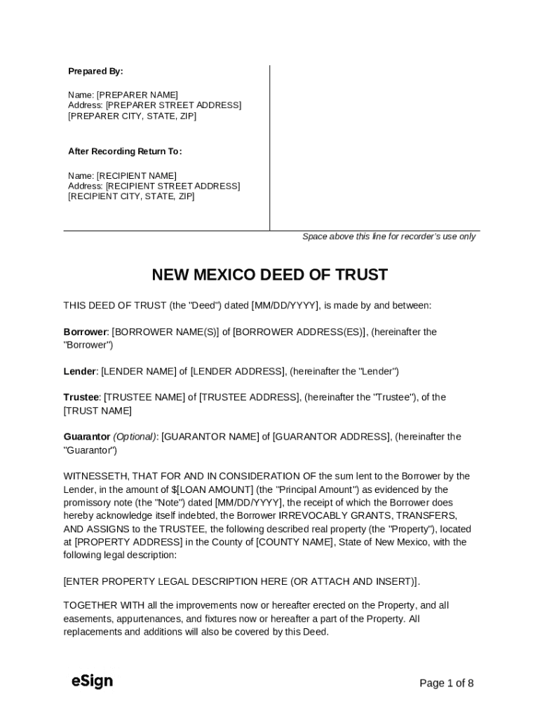 New Mexico Deed of Trust Doc Template | pdfFiller