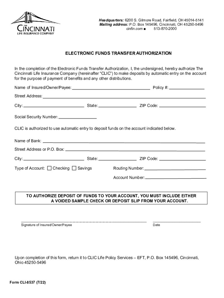 Fillable Online In the completion of the Electronic Funds Transfer ...