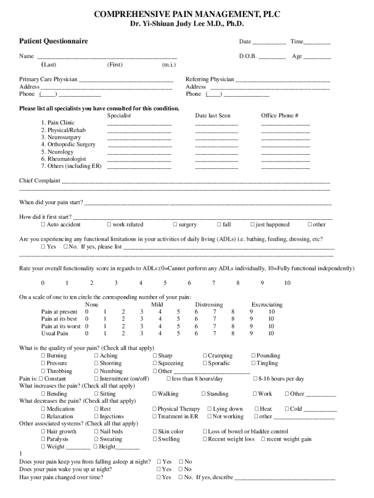 Fillable Online Comprehensive Pain Management by Judy Lee M.D., Ph.D ...