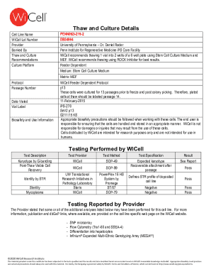 Fillable Online WiCell recommends thawing 1 vial into 2 wells of a 6 ...