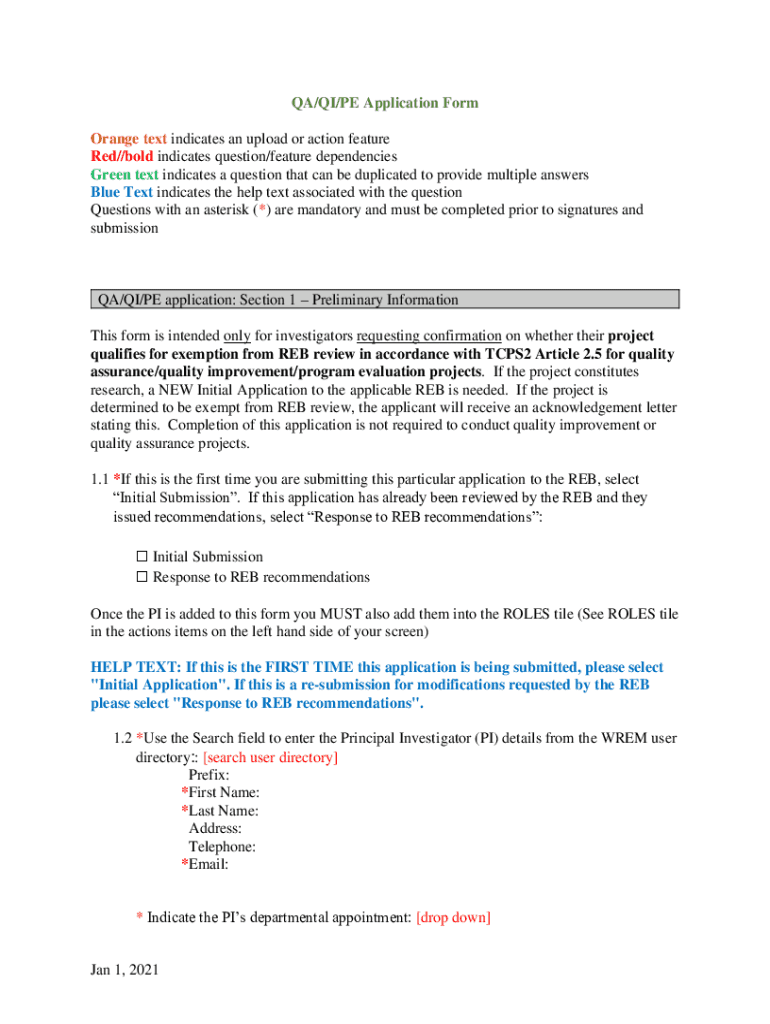 Fillable Online QA/QI/PE Application Form - WREM - Western University ...