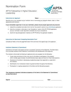 Fillable Online APTA Fellowship in Higher Education Nomination Form Fax ...
