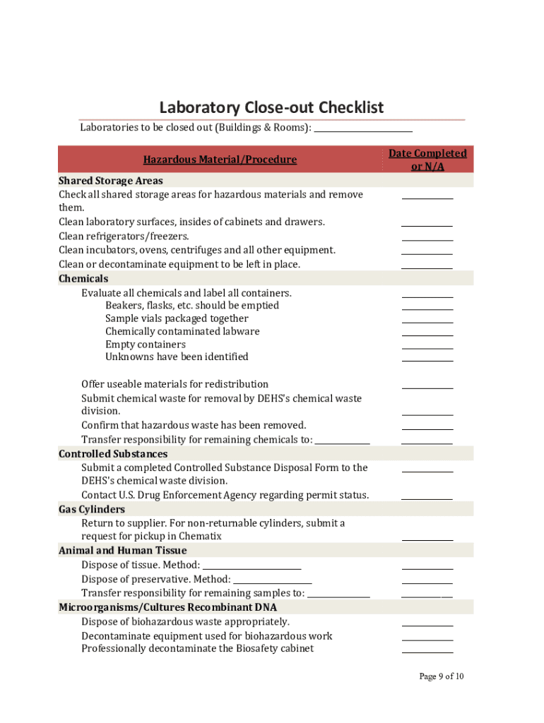 Fillable Online Laboratory Close Out and Move Factsheet Fax Email Print ...