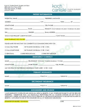 Fillable Online PATIENT INFORMATION EMERGENCY ... Fax Email Print - pdfFiller
