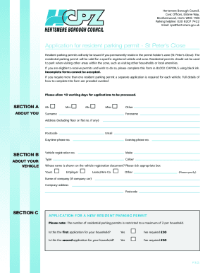 Fillable Online CPZ appl resident - St Peter's Cl (03-21). CPZ appl ...