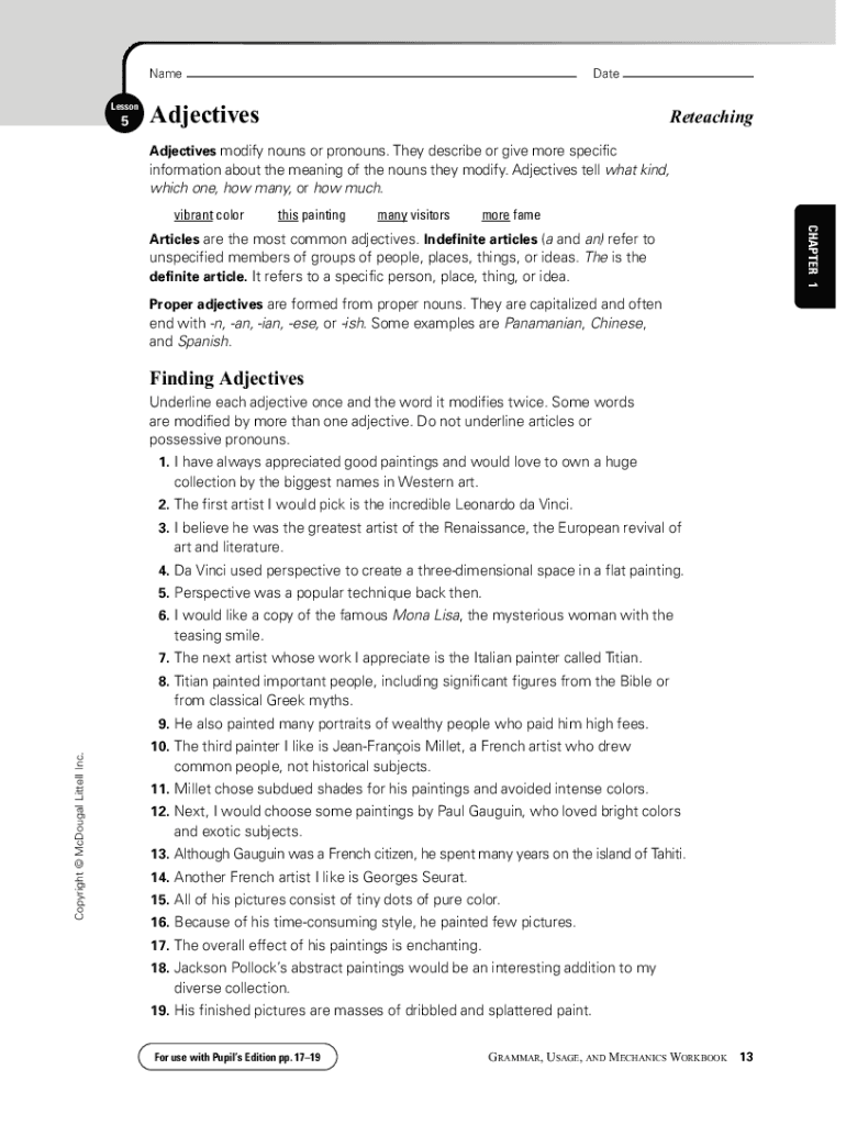 Fillable Online Adjectives modify nouns or pronouns Fax Email Print ...