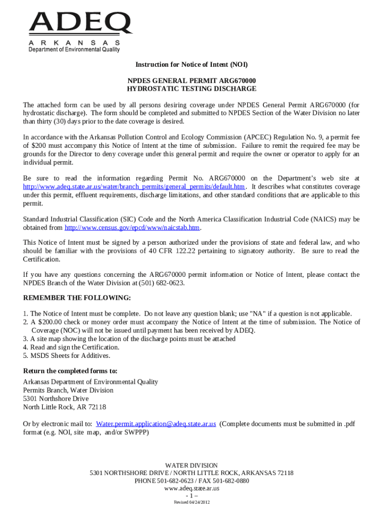 Online adeq state ar Instruction for Notice of Intent (NOI) Doc ...